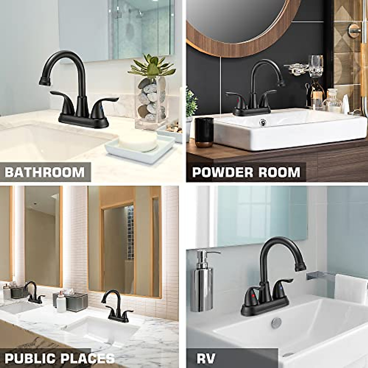 Bathroom Faucets, Faucet for Bathroom Sink 4 Inch 2 Handle Centerset, Bathroom Sink Faucet 3 Hole, Lead-Free, Matte Black Faucets for Bath Vanity Fixtures (Not Include Hot & Cold Water Lines)