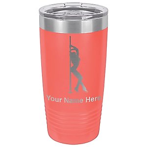 LaserGram 20oz Vacuum Insulated Tumbler Mug, Pole Dancer, Personalized Engraving Included (Coral)