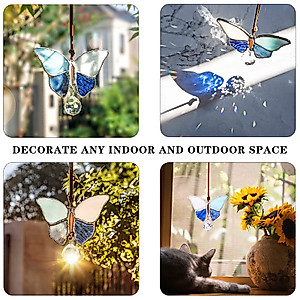 H&D HYALINE & DORA Tiffany Stained Glass Window Hangings Butterfly Shaped Art Style Sun Catcher Windows Panels for Home Garden Party Christmas Day Gift