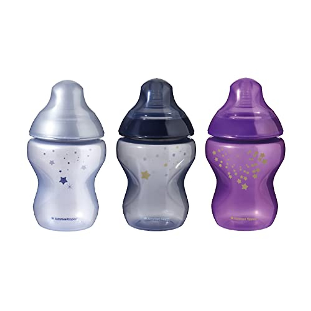 Tommee Tippee Closer to Nature Baby Bottles, Slow Flow Breast-Like Nipple with Anti-Colic Valve, 9oz, 3 Count, Midnight Skies