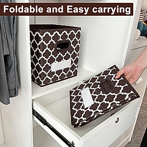 homyfort 11 Inch Cube Storage Organizer Bins-Foldable Fabric storage Cubes Bin Container Box with 2 Plastic Handles for Boys,Girls,Nusery,Clothes,Pantry Closet,Shelf,Kids Room Set of 6 (Deep Coffee)