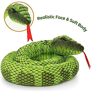 MorisMos Giant Snake Stuffed Animal Mommy with Babies, Realistic Stuffed Snakes Plush Toy, 80'' Long Green Boa Constrictor for Kids, Girls, Boys, 3 Snake Babies, 2 Snake Eggs