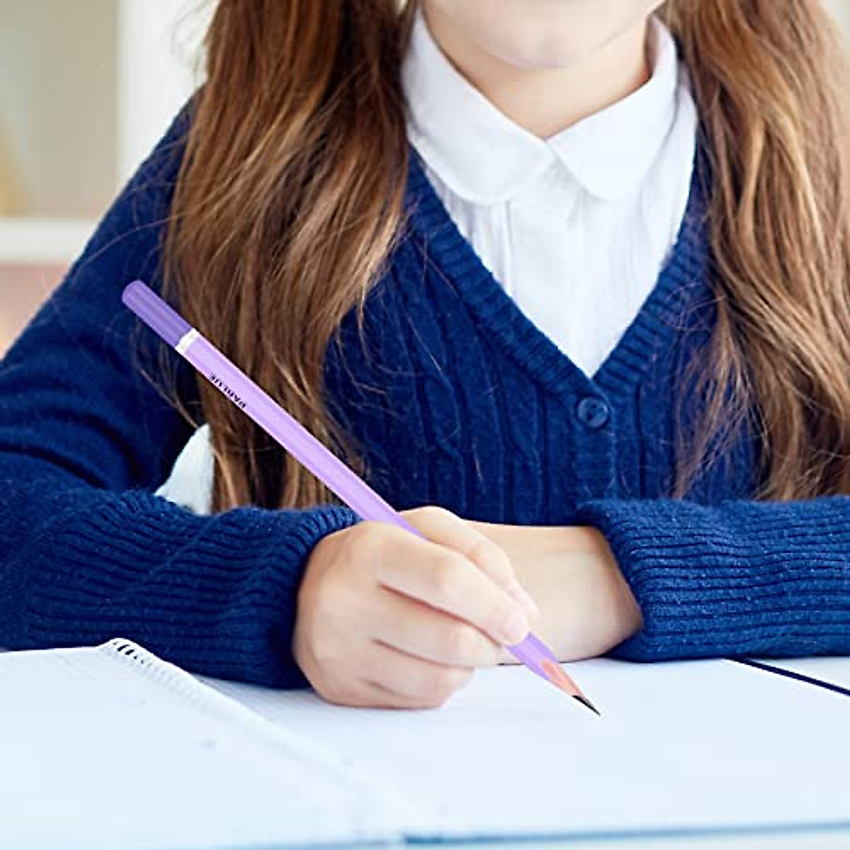 PABLUE HB Graphite Pencils, Triangular Concave Grip Pencils, Fat, Thick, Strong, with Eraser, Sharpener, Suitable for School, Student, Art, Beginner,Drawing,Sketching,Shading(Purple,Pack of 12)