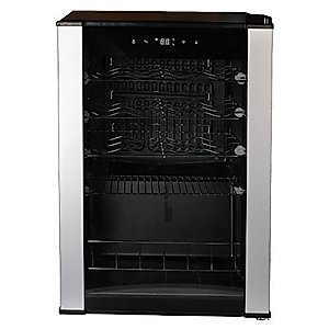 Under Counter Wine Cooler Refrigerator, Wine Fridge Built In/Freestanding, Under Cabinet Glass Door Stainless Steel Black Wine and Beverage Cellar For Home Bar With LED