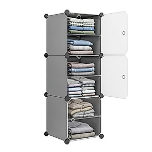 MAGINELS 3-Cube Storage Organizer, Stackable Cubby Shelf, Easy Assemble, Closet Organizers with Doors, Clothing Storage for Bedroom,Livingroom,Black