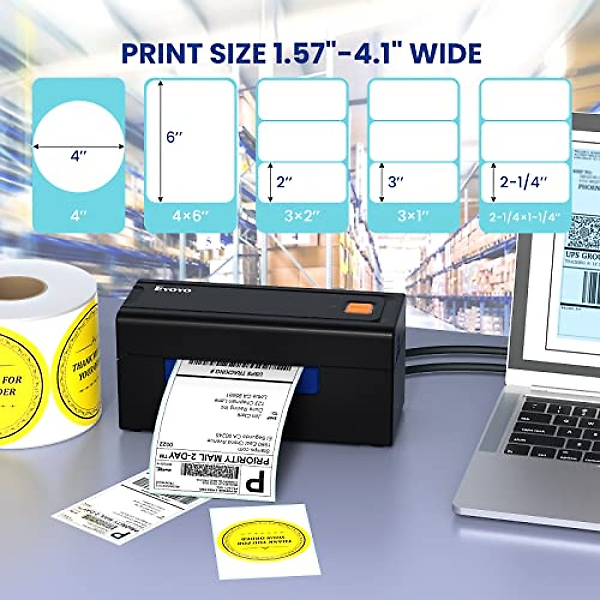 Eyoyo Bluetooth Thermal Label Printer Wireless Shipping Label Printer,4x6 Label Printer,Suit for Small Business & Package, USPS, Etsy, Amazon, Compatible with iPhone, Windows, Android