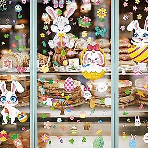 AOWDIAO 12 Sheets Easter Window Clings - 366 Reusable Double-Sided Static Window Stickers - Holiday Home Easter Decorations for Glass Windows, Classroom, Office - Large 12x9 Inch Easter Decals