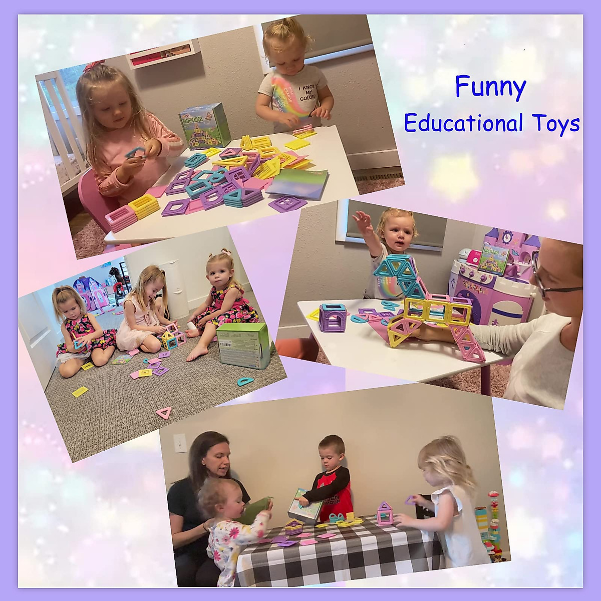 54 PCS Magnetic Blocks, Toddler Toys for 3+ Year Old Girls & Boys, Magnetic Tiles Castle Building Blocks Princess Toys, Birthday Gifts for 3 4 5 6 7 8 Year Old, Learning STEM & Sensory Toys for Kids