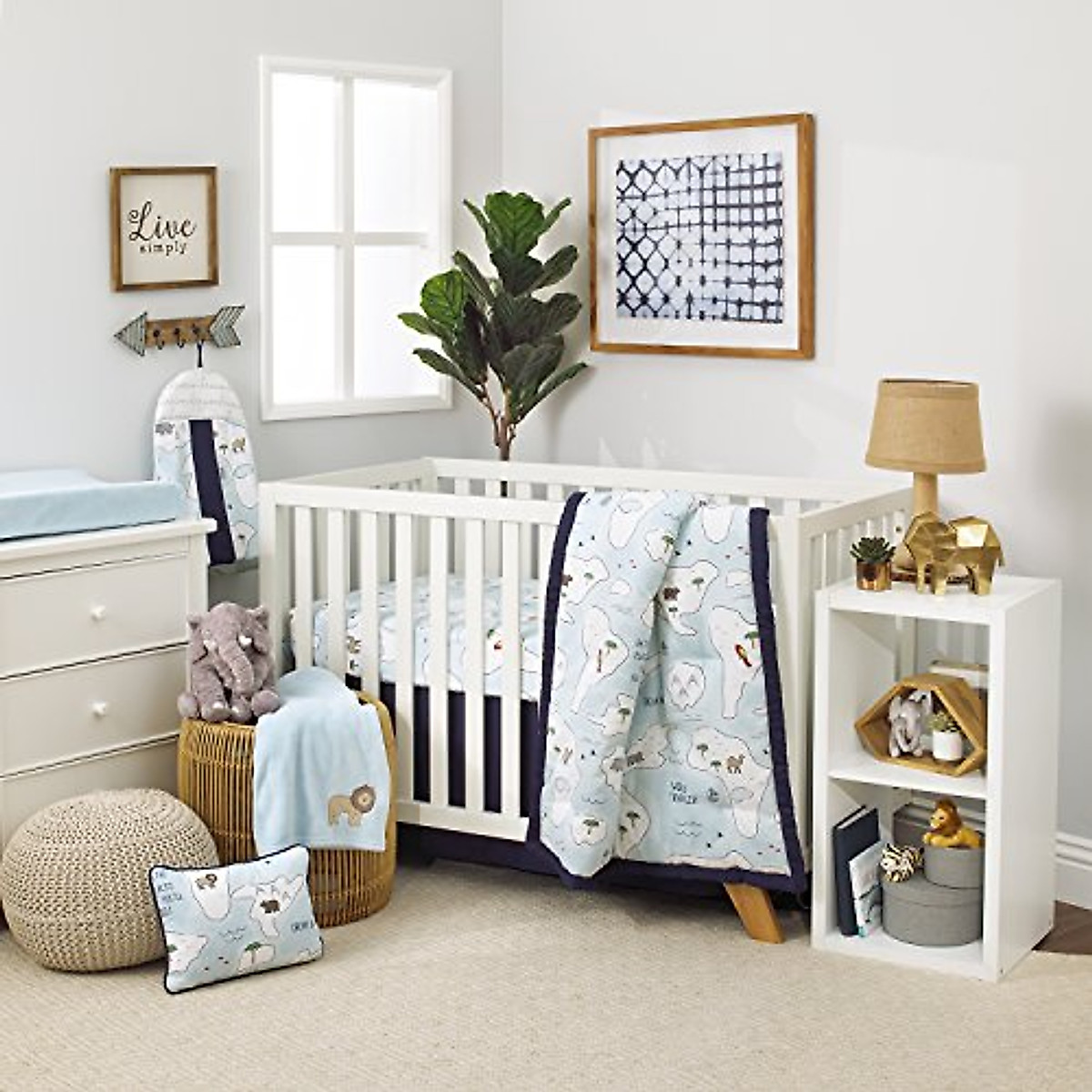 NOJO Dreamer Little Explorer World Map 8 Piece Nursery Crib Bedding Set, Navy Blue/Light Blue/White