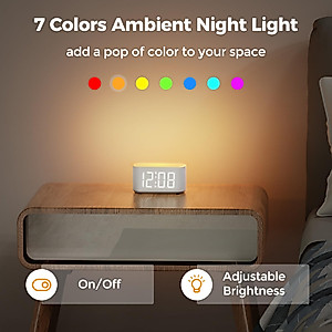ONLAKE Alarm Clock for Bedrooms, Large Display Digital Clocks with 2 Alarms, 7 Color Larger Night Light, Battery Backup, Dimmer, Adjustable Volume, Easy Snooze (White)