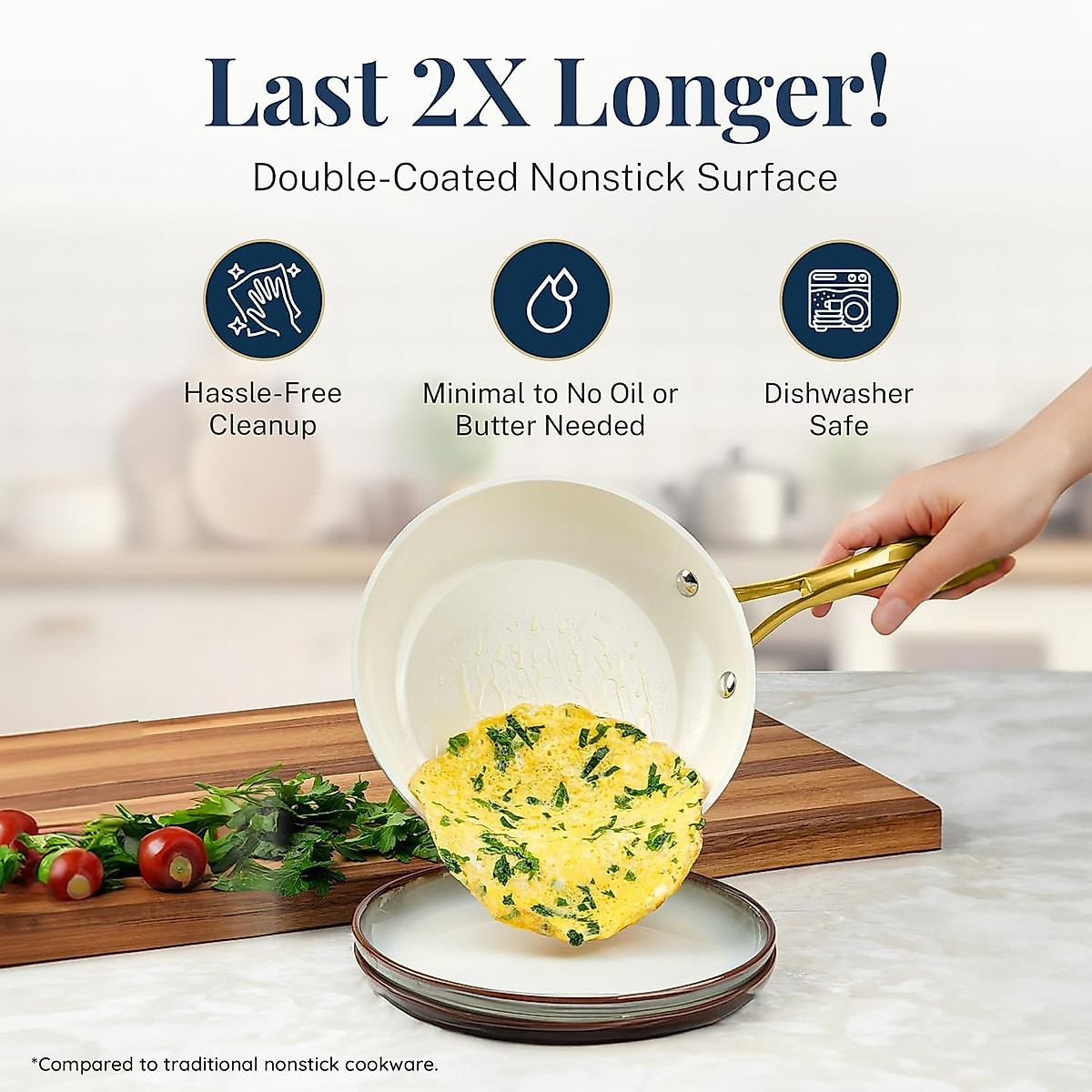 GOTHAM STEEL 10 Inch Non Stick Frying Pans Nonstick Frying Pan, Nonstick Pan, Cooking Pan, Nonstick Skillet, Non Stick Pan, 100% PFOA Free Ceramic Pan for Cooking, Dishwasher Safe, Navy Cream