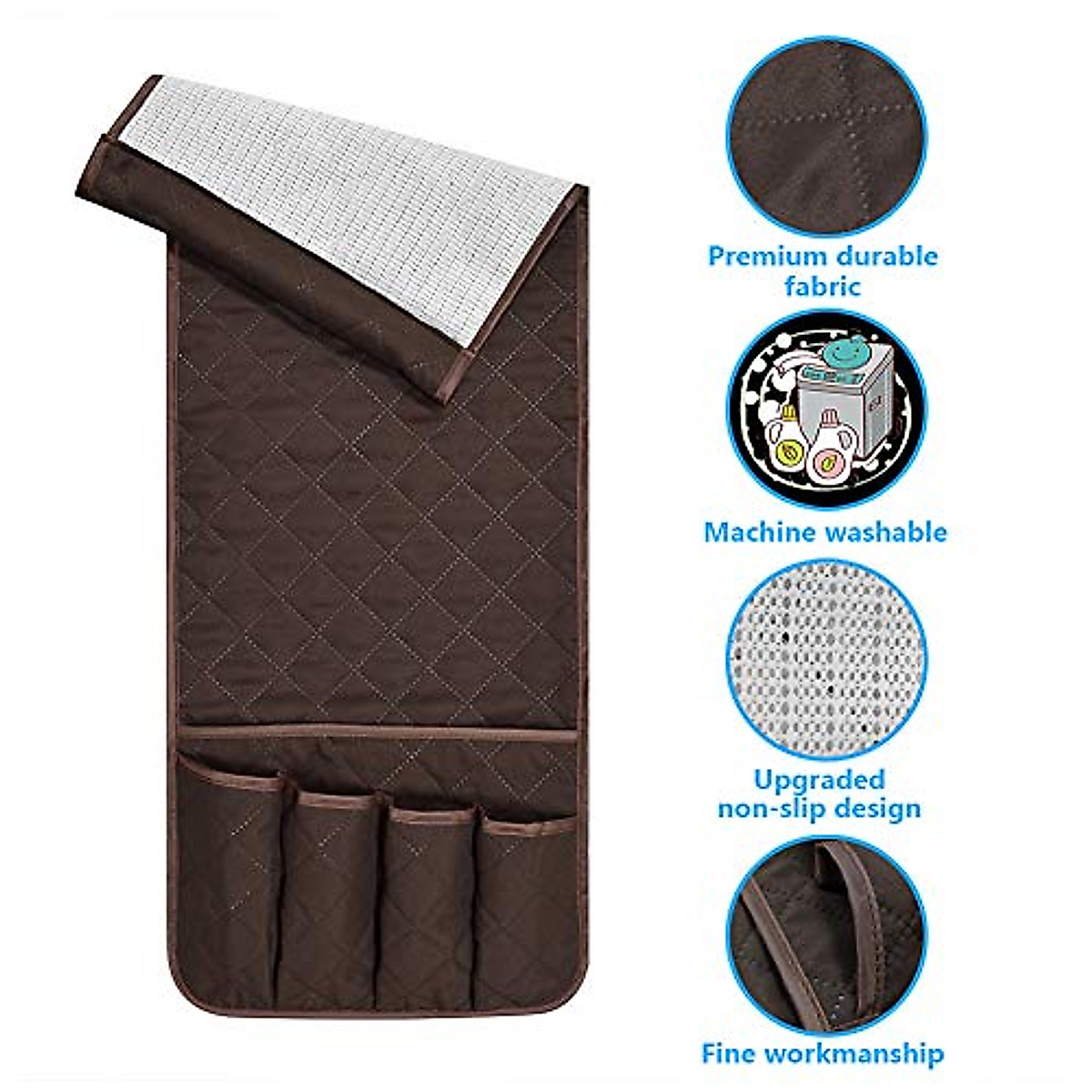 WubbaLubba Sofa Armrest Organizer Non-Slip Arm Chair Bedside Caddy Storage Organizer for Recliner Couch with 5 Pockets for Cell Phone TV Remote Control Magazines(Coffee)