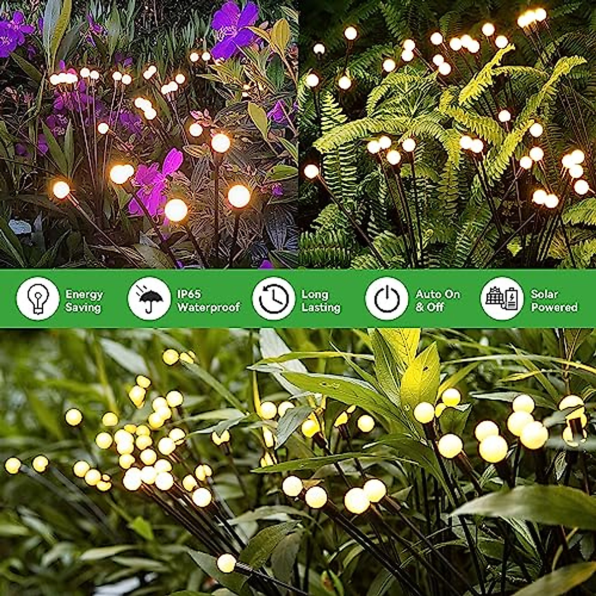 Anerbili Solar Firefly Lights,New Upgraded 8 LED Solar Garden Lights Swaying Light, Sway by Wind,Solar Outdoor Lights Waterproof Yard Patio Pathway Decoration,Warm White (4 Pack)