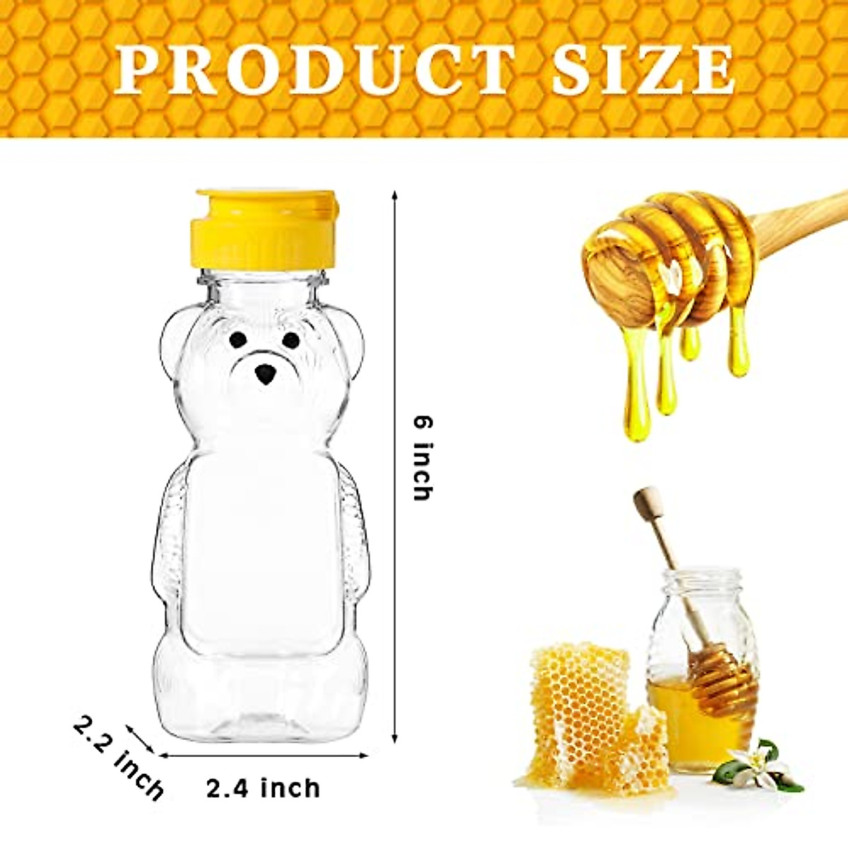 Thenshop 36 Pieces Plastic Empty Honey Bear Bottle Honey Squeeze Bottle Honey Bear Cup with Yellow Flip Top Lid Bear Shaped Jar Honey Containers for Juice Storing and Dispensing(240 ml/ 8 oz)