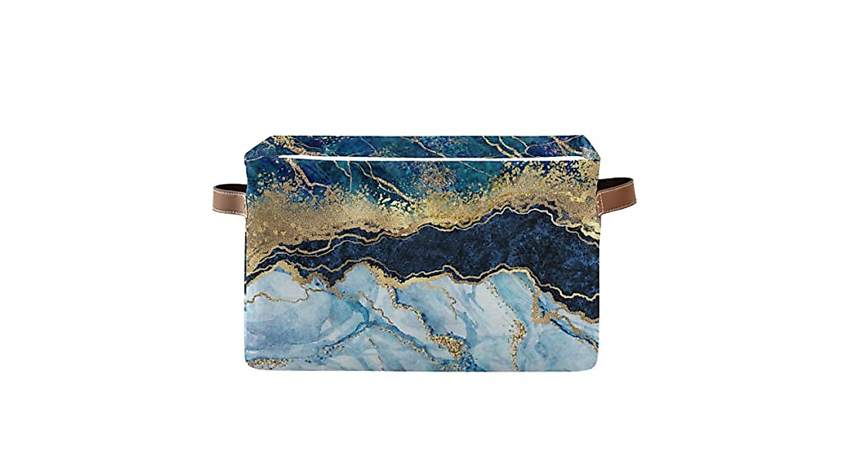 Organize with Blue Gold Marble Storage Baskets & Bins