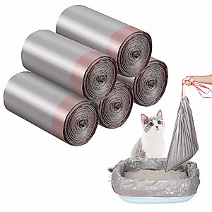 Tinlade 50 Count Jumbo Cat Litter Box Liners Large Drawstring Cat Litter Liners Unscented Tear Resistant Cat Litter Bags for Trash Waste to Keep Your Home Clean (Gray, Red,36 x 18 Inch)