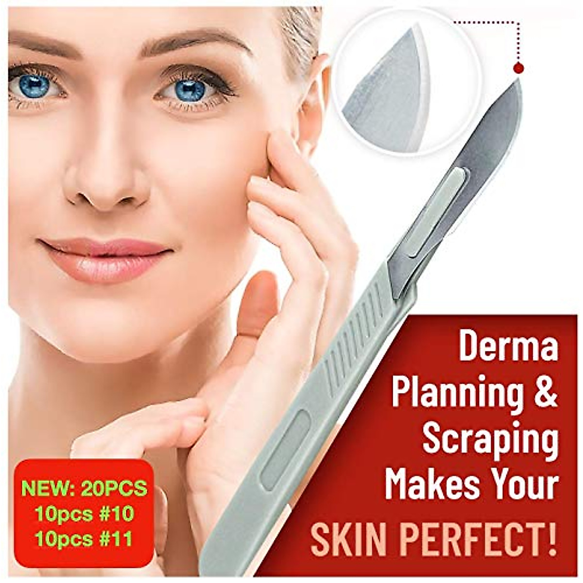 MedHelp Disposable Scalpels #10 + 11 ● Box of 20 Disposable Dermaplaning Blades with Plastic Handle, Scalpel Blades, High Carbon Steel Dermablade Blades Individually Wrapped Sterile