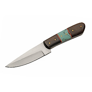 SZCO Supplies 8" Turquoise Resin/Wood Handled Outdoor Hunting Knife With Leather Sheath