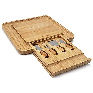 Premium Cheese Board and Knife Set - Bamboo Wood Charcuterie Board Set & Cheese Board Accessories Set - Kitchen Wine & Meat Cheese Serving Platter - Unique Christmas Gifts, Housewarming, Wedding Gift