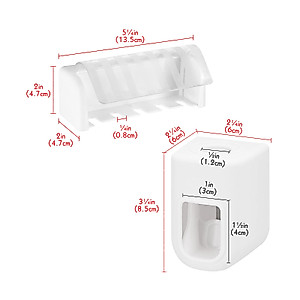 5 Slots Wall Mount Toothbrush Holder with Cover, Self Adhesive Toothbrush Storage Organizer for Shower, Toothbrush Hanger with Automatic Toothpaste Squeezer Dispenser