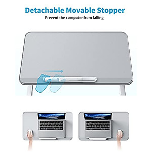 SAIJI Leather Laptop Bed Tray Table, Adjustable Laptop Stand with Removable Stopper, Portable Lap Desks with Foldable Legs, Notebook Stand Breakfast Reading Desk for Sofa Couch(Medium,Gray)