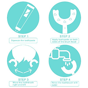 CHENGU 4 Pieces Kids U Shaped Toothbrush Manual Training Tooth Brush Whitening Massage Toothbrush Whole Mouth Toothbrush for Kids 2-12 Years (Yellow, Green, Orange, Pink, Dinosaur Style)