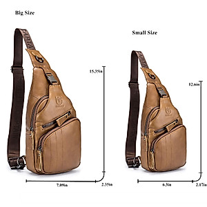 BULLCAPTAIN Shoulder Backpack Casual Cross Body Bag Genuine Leather Ipad Mini Pack Travel Sling Bag XB-105 (Brown, Big)
