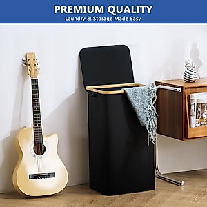 Large Laundry Hamper with Lid by Fiona's magic, 100L Tall Laundry Basket with Handle, Storage Basket for Clothes and Toy, Collapsible Laundry Hamper with Removable Bag for Bedroom, Bathroom, Black