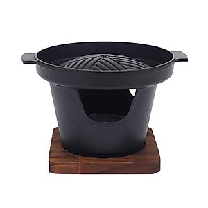 Barbecue Grill/Charcoal Grill Mini Japanese Style BBQ Grill Portable Tabletop ​Barbecue Stove ​with Wooden Base Suitable for 1-2 People for Yakiniku, Robata, Yakitori, Takoyak Charcoal Barbecue Grill