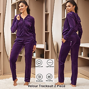 LeeHanTon Womens 2 Piece Outfits Velour Tracksuits Long Sleeve Sweatsuits Sports Jogging Velvet Lounge Set LJS200 Purple 3XL