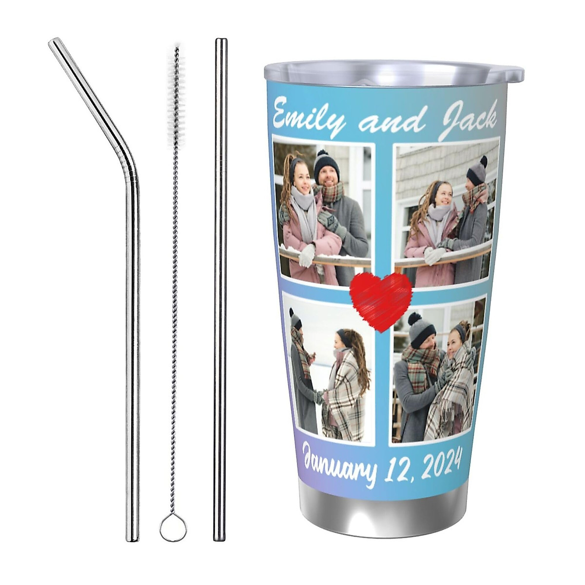 Generic 20oz Personalized Tumbler with Photo Names, Custom Insulated Tumbler Personalized Coffee Mug Custom Cups, Personalized Gifts for Women Men,Style 2