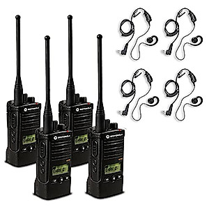 4 x Motorola RDU4160D RDX Business Series Two-Way UHF Radio with Display (Black) (RDU4160D) + 4 x Motorola HKLN4604 PTT Earpiece