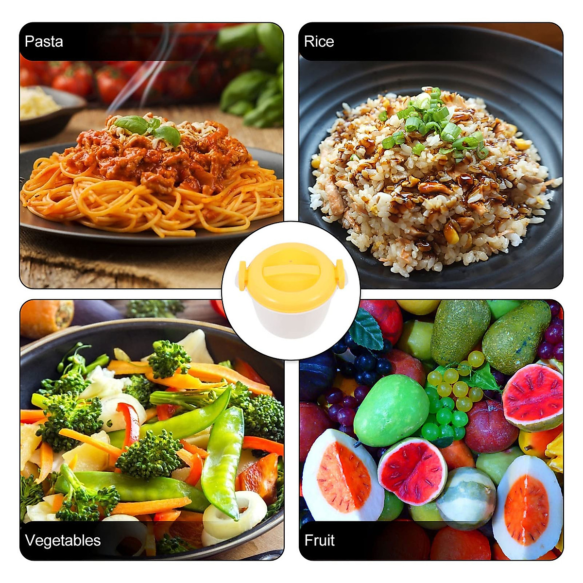 BESTonZON Microwave Rice Cooker Steamer Bowl for Vegetables with Steam Release Vent Microwaveable Cookware for Rice and Vegetables Yellow L