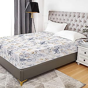 YIYEA Queen Fitted Sheet with Pillowcase - Plant Print - Premium 1800 Thread Count Brushed Microfiber Queen Size Fitted Sheet - 16" Deep Pocket, Ultra Soft, Shrinkage and Fade Resistant (Queen)