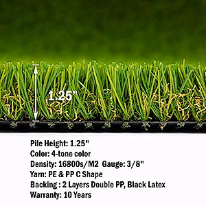 SMARTLAWN PROFESSIONAL Realistic Artificial Grass Rug, 5'X11' Carpets for Indoor and Outdoor Use, 1.25" Pile Height Soft and Lush Natural Looking Synthetic Mats