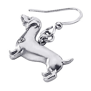 DUOWEI Zinc Alloy Antique GoldSilver Plated Dachshund Dog Earrings for Women Teens Pet Dangle Vintage Jewelry Gift (Silver Dachshund)