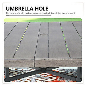 Ulax furniture 63 Inch Aluminum Outdoor Dining Table, 8-Person Patio Square Table with Umbrella Hole, Metal Legs & Adjustable Foot Pads