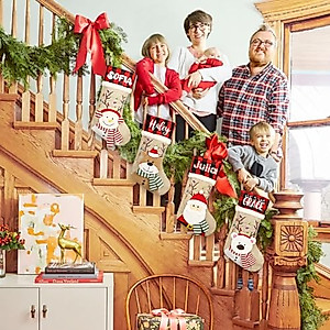 Dreamdecor Christmas Stockings Personalized with Name, 18" Christmas Stocking Deer Gnome Santa Snowman Burlap Plaid Xmas Stocking Holiday Christmas Decoration Gifts for Family Kids