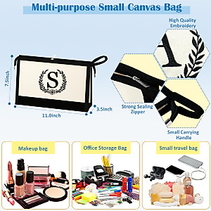 QLOVEA Teacher Appreciation Gifts, Initial Canvas Tote Bag Makeup Bag, Monogrammed Tote Bags for Women, Personalized Birthday Gifts for Bridesmaid Unique Appreciation Gifts for Bridal Shower Letter C