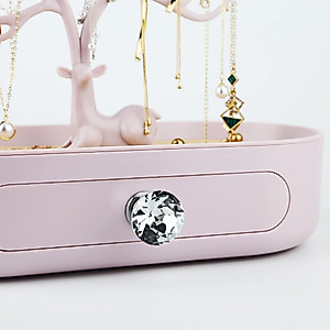 MORE&LESS Antlers Jewelry Display Stand with Drawer and Crystal Handle, Tree Tower Rack Hanging Organizer for Ring Earrings Necklace Bracelet