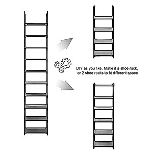 Hossejoy 10 Tier Shoe Rack, Metal Shoe Shelf Storage, Tall Vertical Storage Organizer Stand, Home Shoe Tower with Non-Woven Fabric for Narrow Space, Cloakroom, Entryway, Grocery Room (Black)