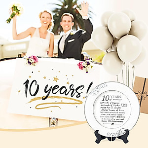 Urllinz 10th Anniversary Plate with Platinum Foil-10 Year Anniversary Wedding Gifts for Her Couples,Happy Tin Anniversary Wedding Gifts for Him,10th Anniversary Ideas Decorations,Ceramic 9 Inch