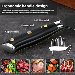 Fseoot Professional Meat Cleaver Knife Titanium Plating Chef Knives High Carbon Stainless Steel Ultra Sharp Kitchen Cutting Knife for Meat Vegetable Cooking Tool Outdoor and Home Use (Black-002)