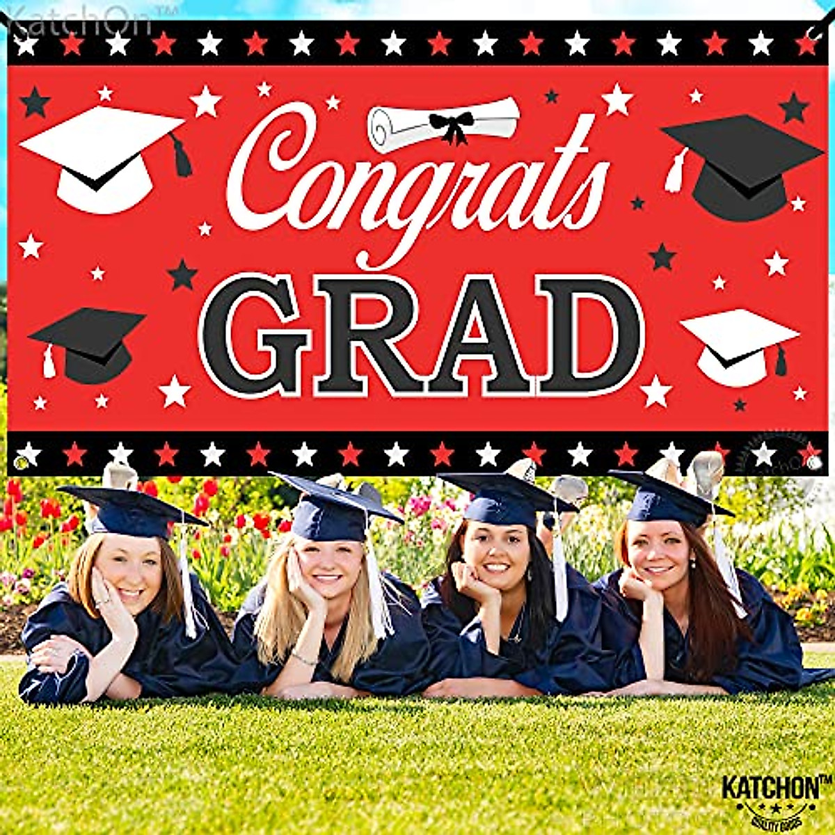 KatchOn, XtraLarge Red Congrats Grad Banner - 72x44 Inch Graduation Party Decorations 2023 | Graduation Banner 2023 for Red and Black Graduation Decorations 2023 | Red and Black Congratulations Banner