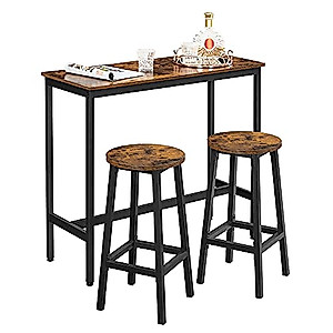VASAGLE Bar Table and Chairs Set, Kitchen Bar Table with Bar Stools Set of 2, Industrial Steel Frame, Dining Table Set, Rustic Brown and Black ULBT219B01