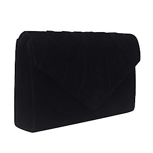 ZIUMUDY Elegant Velvet Envelope Pleated Clutch Bags Wedding Evening Shoulder Chain Handbags (Black)