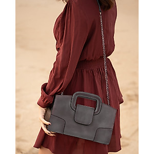 CLARA Women Vintage Flap Tote Top Handle Satchel PU Leather Clutch Handbag Purse Shoulder Bag (00358Gray)