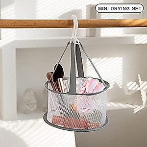 Mini Mesh Shower Dry Basket, Hanging Drying Net, Bath Organizer Storage for Makeup Brush, Beauty Sponge Blender, Windproof Airing Drip Dryer Rack for Bathroom, Laundry (Gray)