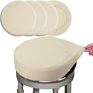 BUYUE 4 Pcs Bar Stool Covers, Luxury Fabric Dia.16-18" Round Stretchy Crease-Resistant Washable Jacquard Dustproof Stool Seat Slipcover, L-Beige-Set of 4