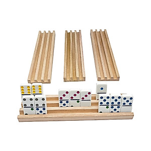 SUTIMSHE Wooden Domino Racks Set of 4 Natural Domino Trays Holders Organizer for Mexican Train Chickenfoot and Other Domino Games - Dominoes NOT Included